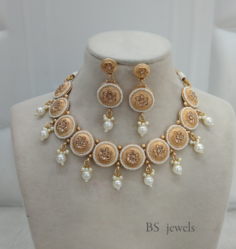 Polki Gold Necklace Jewelry challa Set – BS Jewels