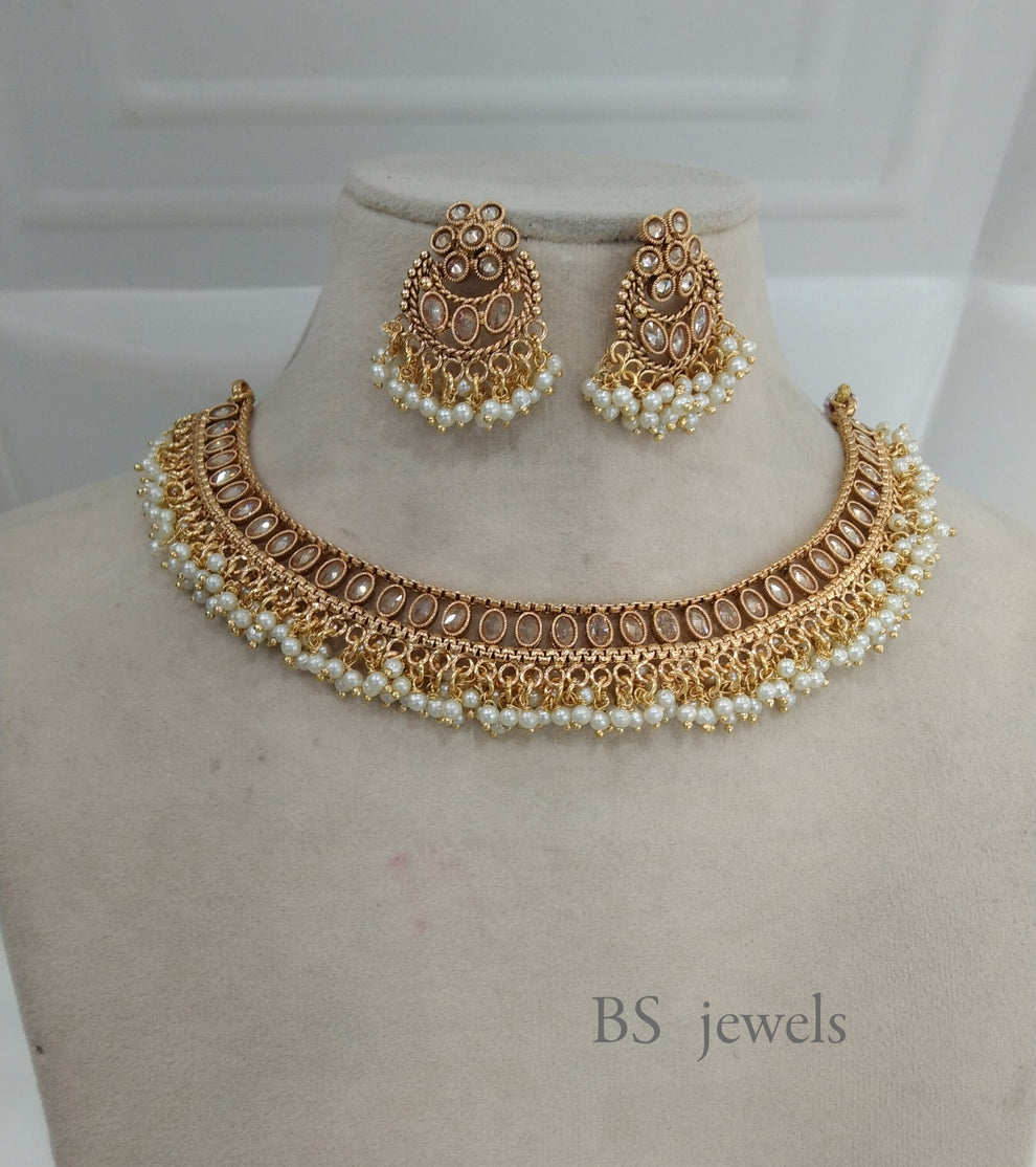 Polki Gold Necklace Jewelry challa Set – BS Jewels
