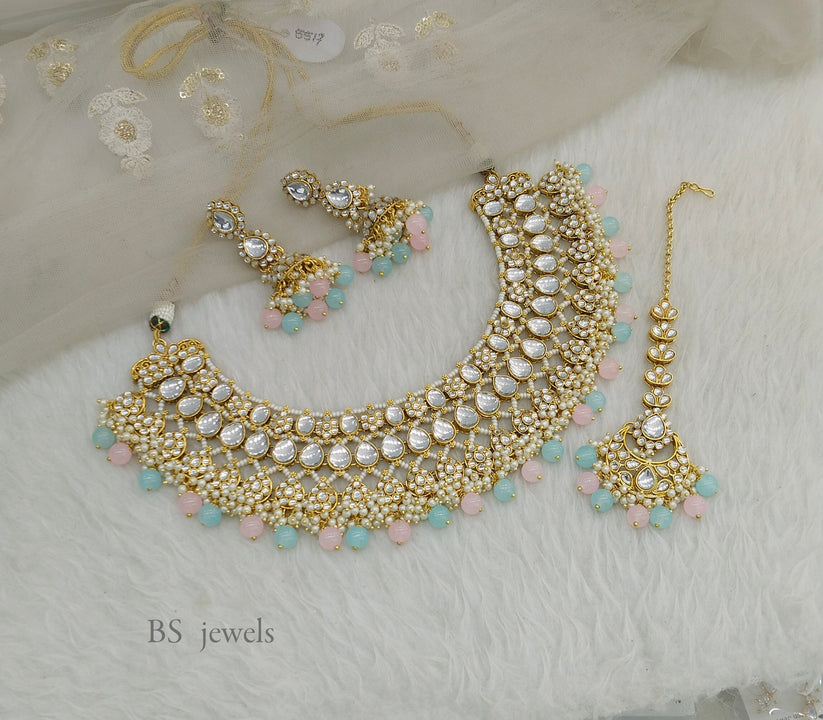 Raagavi Sea Green Kundan Jewelry Set – BS Jewels