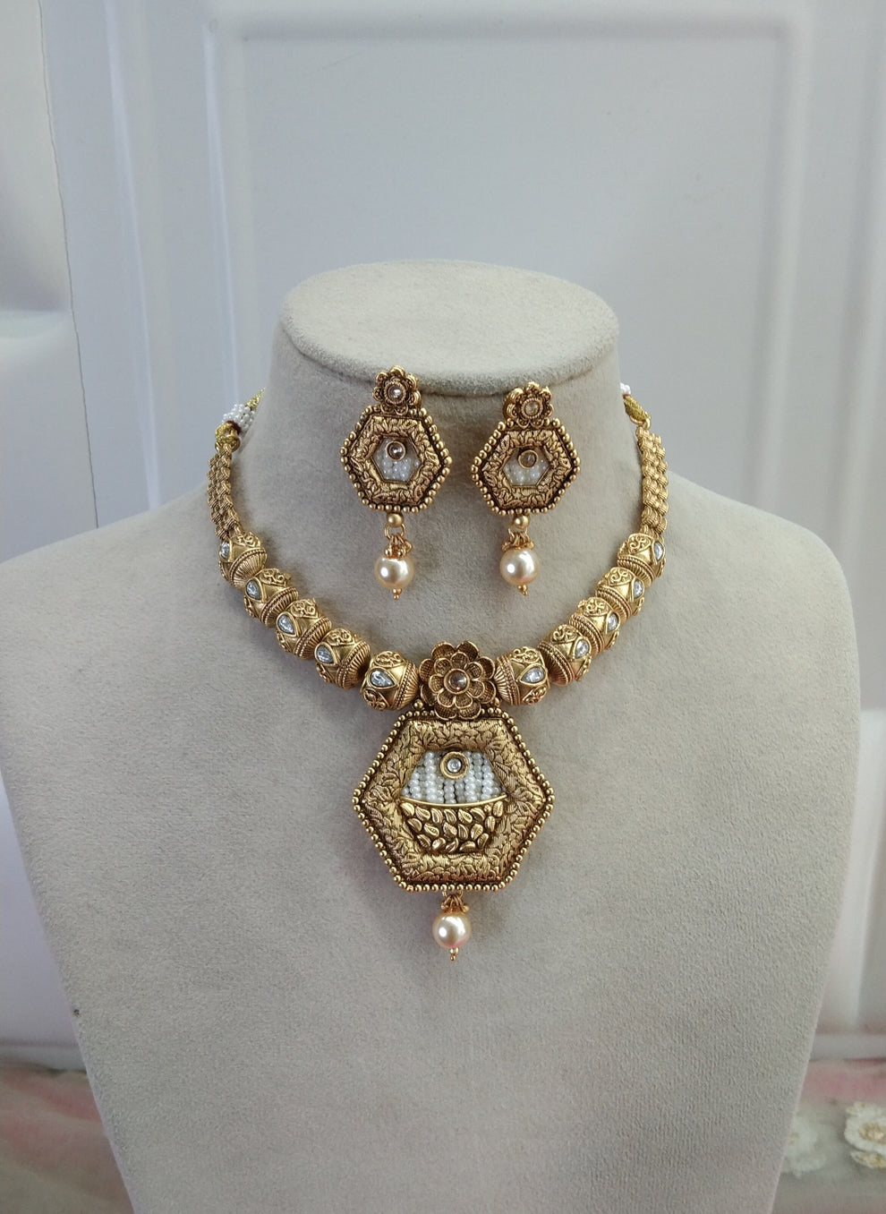 Gold Polki Necklace Jewelry Brazil Set – BS Jewels