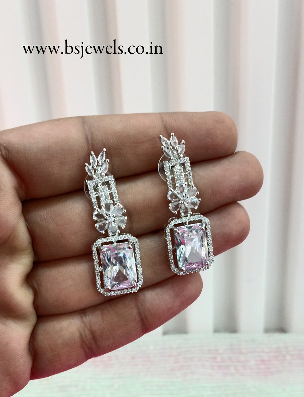 Silver Clear Cz American Diamond Earrings Prince Jewellery Online – BS ...