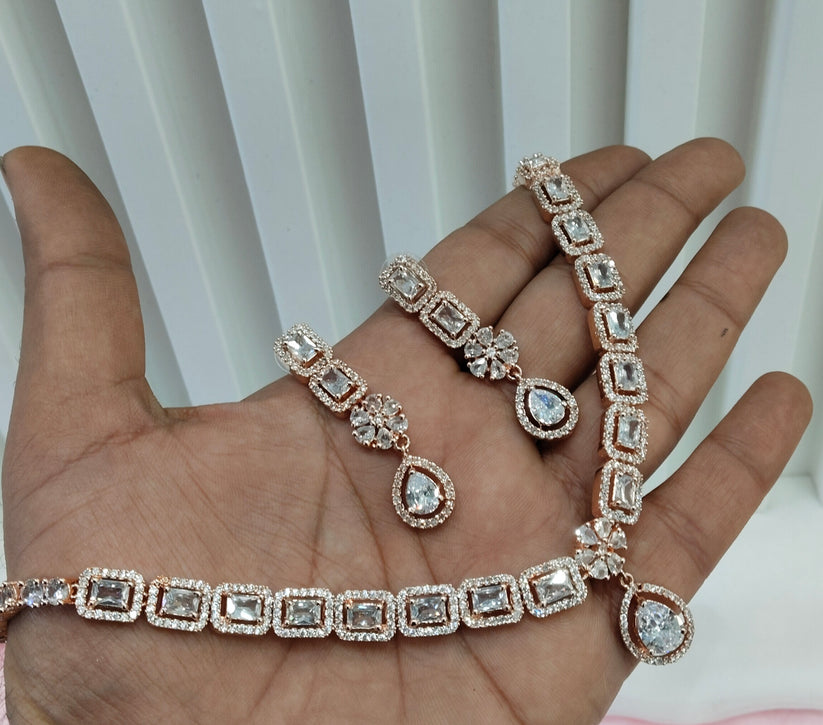 White Rose CZ Necklace Jewellery Bay Shore Set – BS Jewels