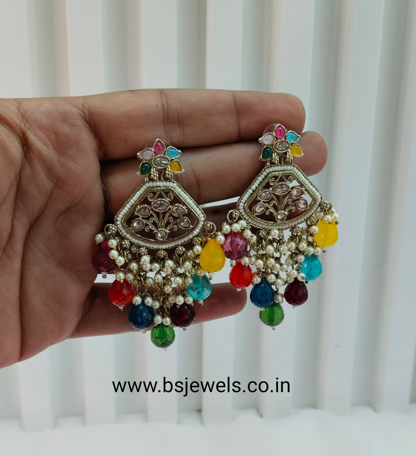 Multi color Gold Champagne Stone Bollywood Earrings Tokyo Set – BS Jewels