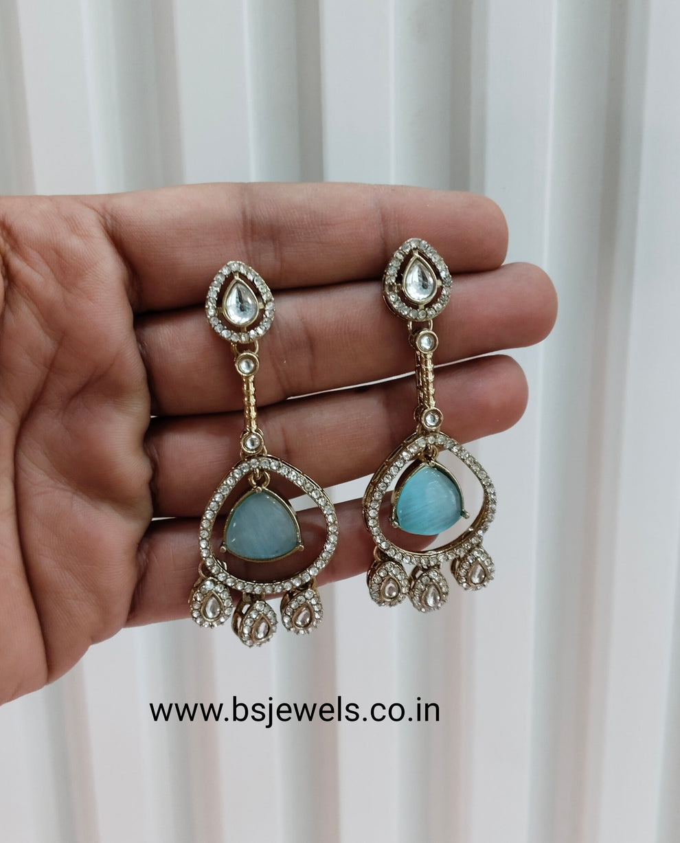 Sky Blue Antique Gold Omna Earrings Set – BS Jewels